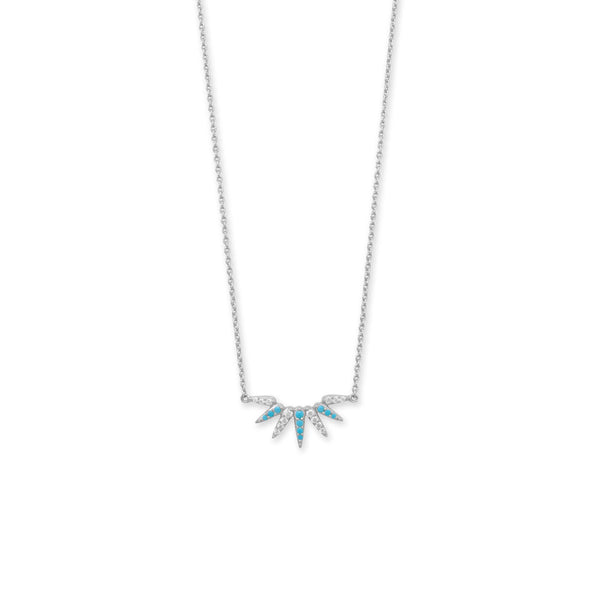 16" + 2" Rhodium Plated Synthetic Turquoise and CZ Spike Necklace ...