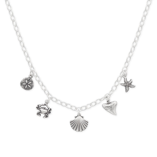 Seaside Style! 18" Oxidized Charm Necklace - Wholesale Silver Jewelry ...