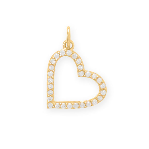 14 Karat Gold Plated CZ Angled Heart Outline Charm - Wholesale Silver ...
