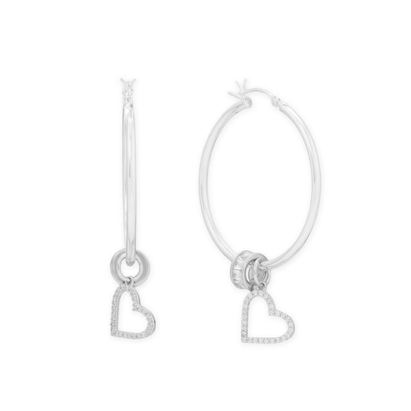 Dainty Rhodium Plated CZ Angled Heart Outline Charm - Wholesale Silver ...