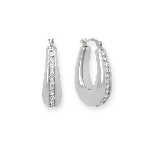 Hollow CZ Oblong Hoop Earrings - Wholesale Silver Jewelry - Silver ...