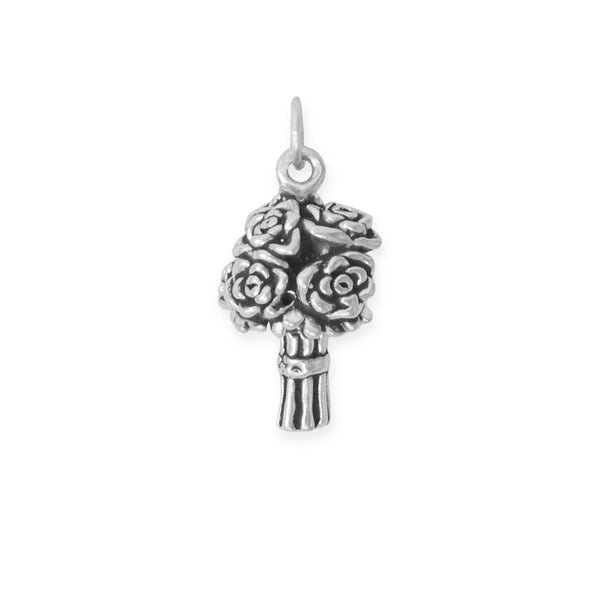 Oxidized 3D Flower Bouquet Charm - Wholesale Silver Jewelry - Silver ...