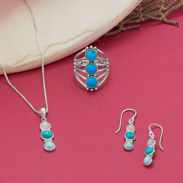 Rainbow Moonstone, Turquoise and Larimar Drop Earrings - Wholesale ...