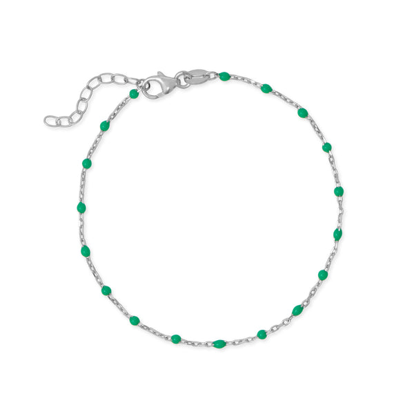 Rhodium Plated Green Enamel Satellite Bracelet - Wholesale Silver ...