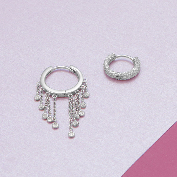 Mismatched Rhodium Plated CZ Hoop Earrings - Wholesale Silver Jewelry ...