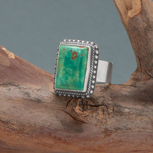 Oxidized Rectangle Turquoise Ring with Bead and Rope Edge - Wholesale ...