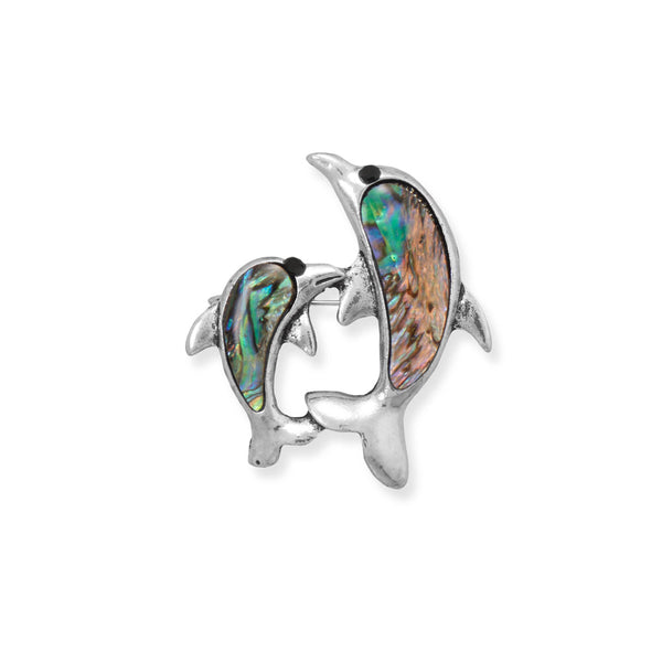 Abalone Shell Dolphin Fashion Pin - Wholesale Silver Jewelry - Silver ...