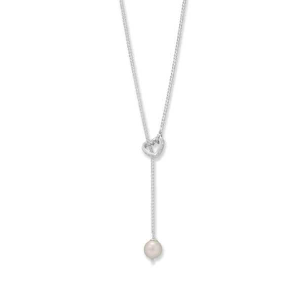 16" + 2" Cultured Freshwater Pearl and CZ Heart Lariat Necklace ...