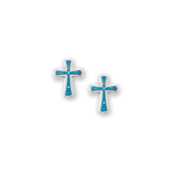 Oxidized Turquoise Chip Cross Earrings - Wholesale Silver Jewelry ...