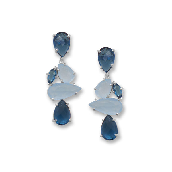 Rhodium Plated Tumbling Blue Drop Earrings - Wholesale Silver Jewelry ...