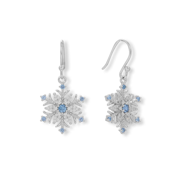 Blue and White CZ Snowflake Earrings - Wholesale Silver Jewelry ...