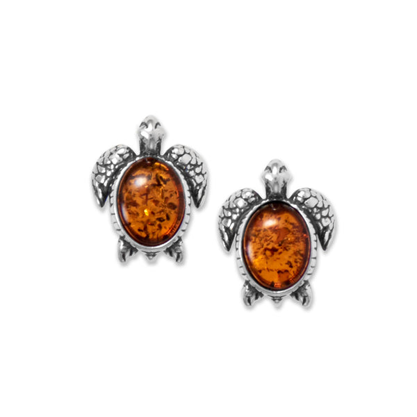 Oxidized Baltic Amber Sea Turtle Earrings - Wholesale Silver Jewelry ...