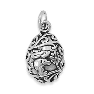 Oxidized Bunny with Flowers Easter Egg Charm - Wholesale Silver Jewelry ...