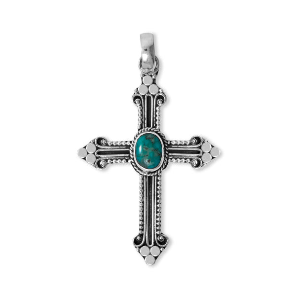 Turquoise Fleur de Lis Style Bali Cross Pendant - Wholesale Silver ...